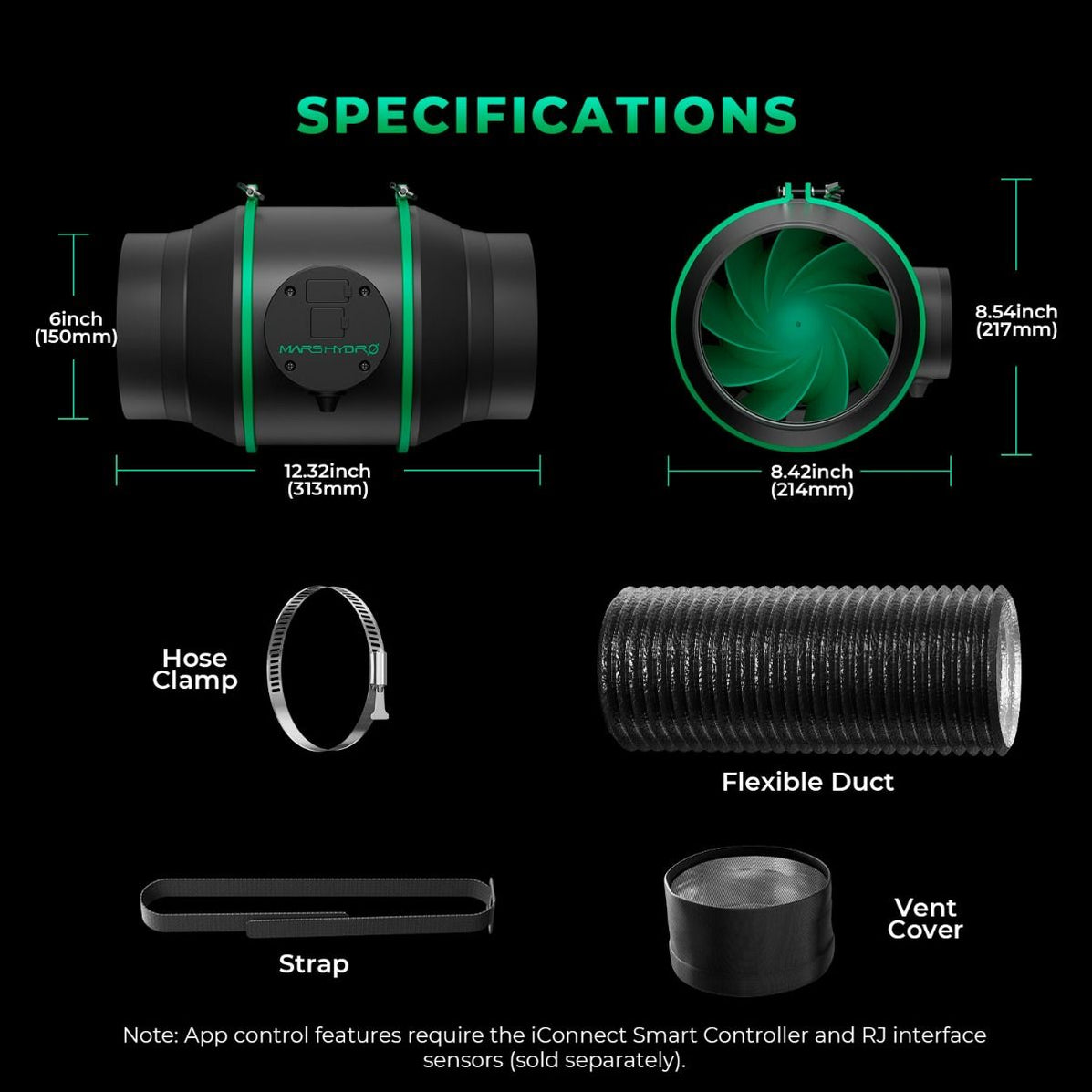 Mars Hydro 6-Inch iFresh Inline Duct Fan Kit — LED Grow Lights Depot