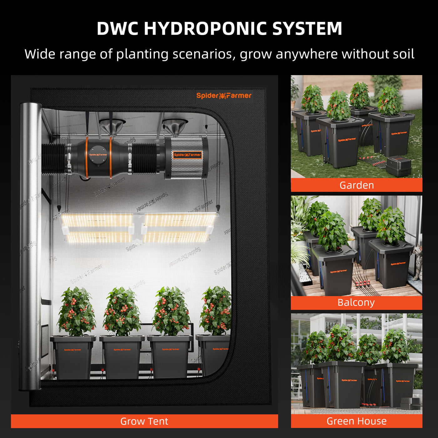 Buy Spider Farmer Smart Hydroponic DWC 4x2 Grow Tent Kit | 4-Bucket System with SE4500 — LED ...