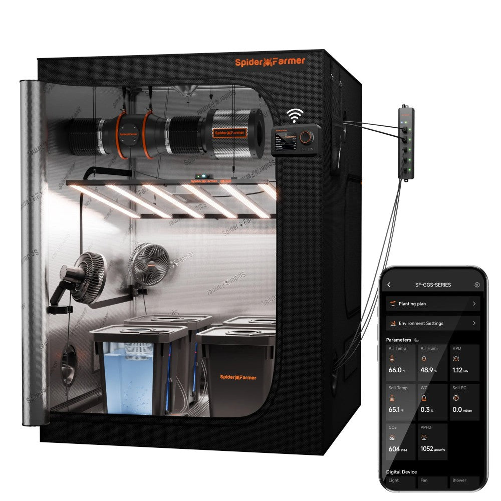 Buy Spider Farmer Smart Hydroponic DWC 5x5 Grow Tent Kit | 4-Bucket System with G8600 — LED Grow ...
