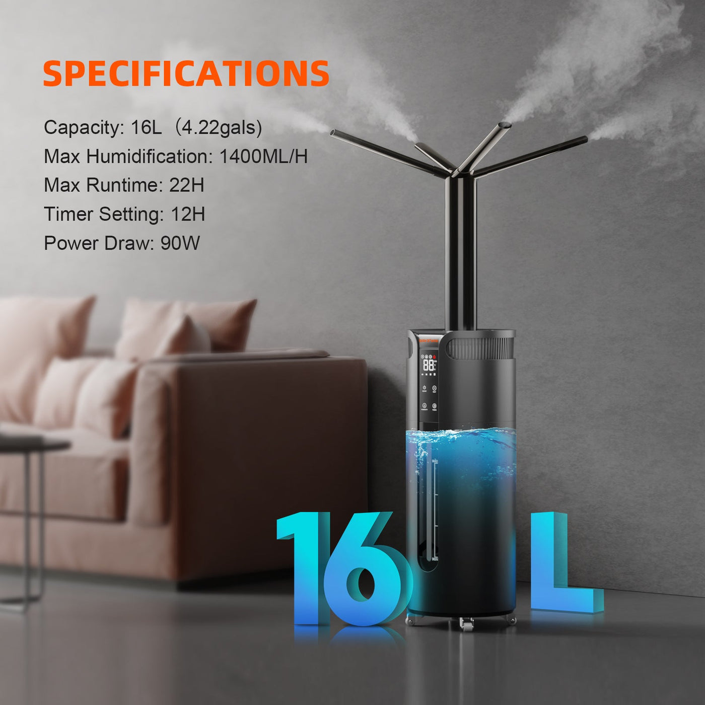 Buy Spider Farmer® 16L Cool Mist Humidifier for Plants — LED Grow ...